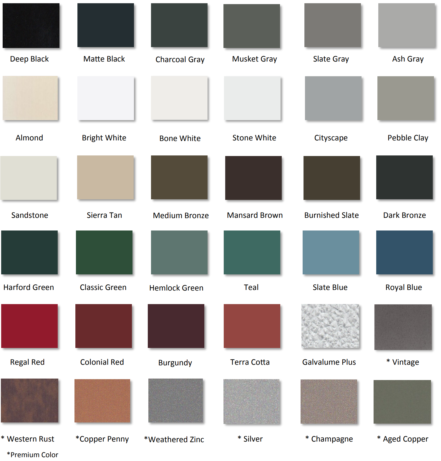Available Colors | CMR - Custom Metal Roofing